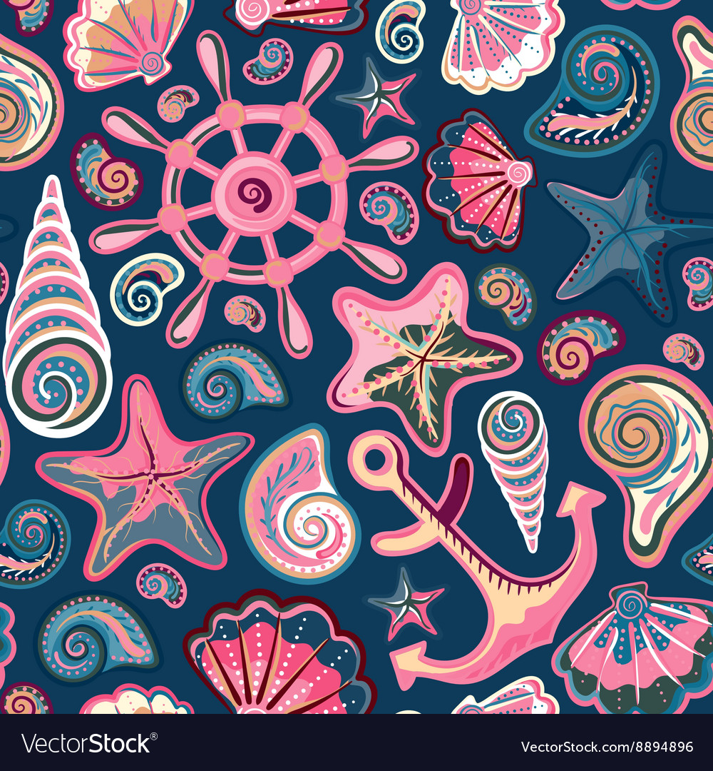 Seashell seamless pattern Royalty Free Vector Image