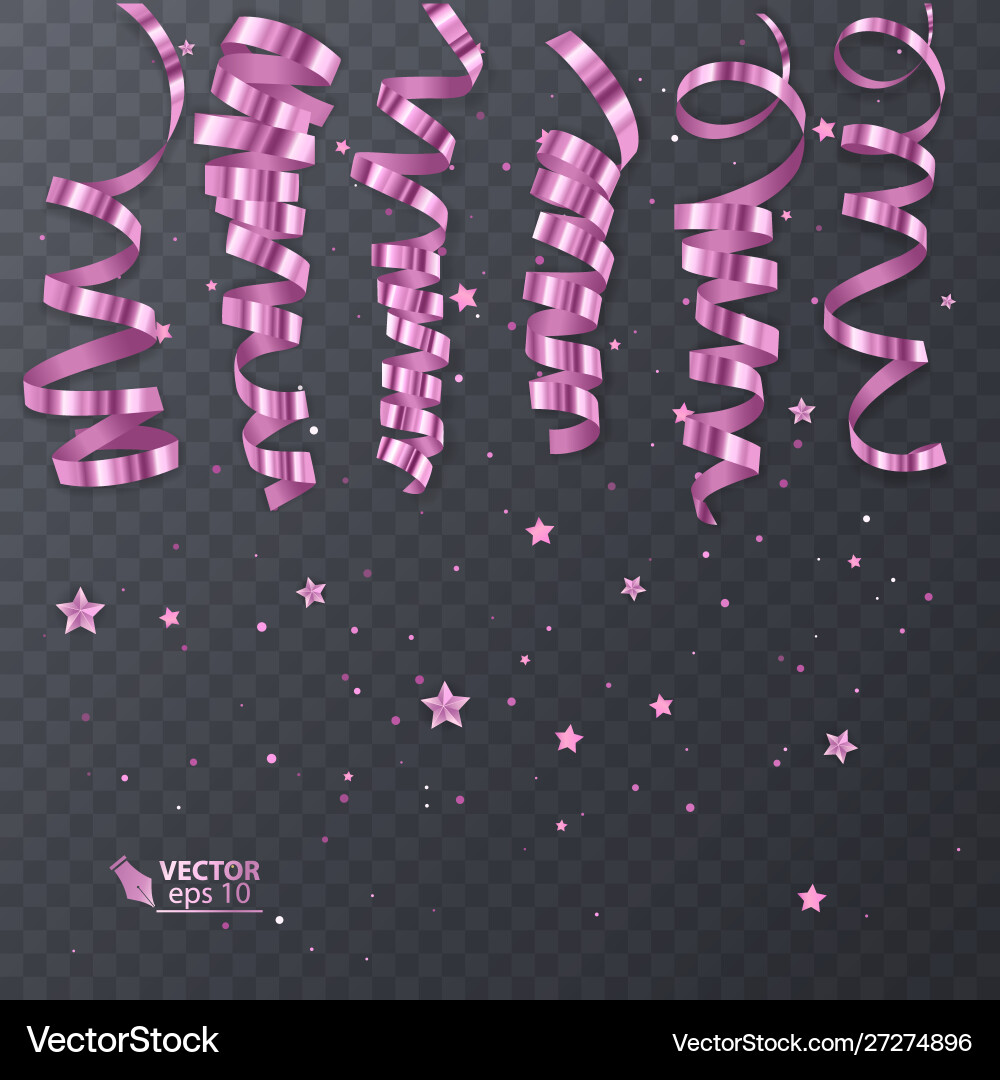 Set shiny pink ribbons on transparent Royalty Free Vector