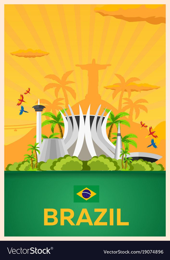 Travel poster to brazil flat Royalty Free Vector Image