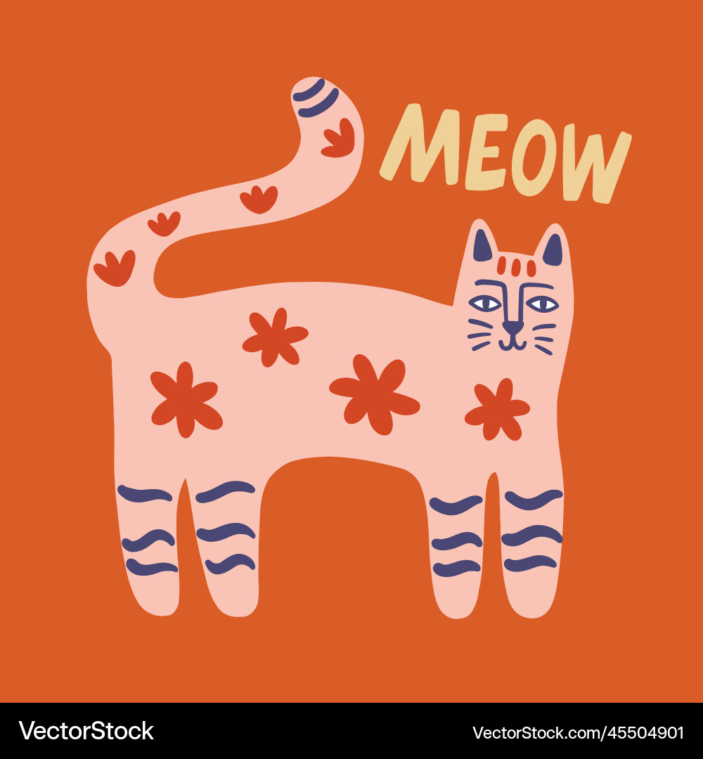 Artistic cat in vintage retro style Royalty Free Vector