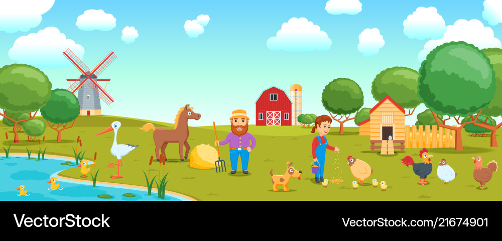 Cartoon birds on farm banner Royalty Free Vector Image