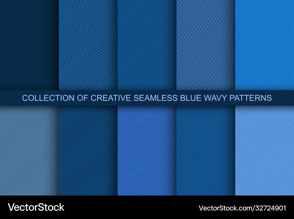 Collection blue trendy seamless curve outline Vector Image