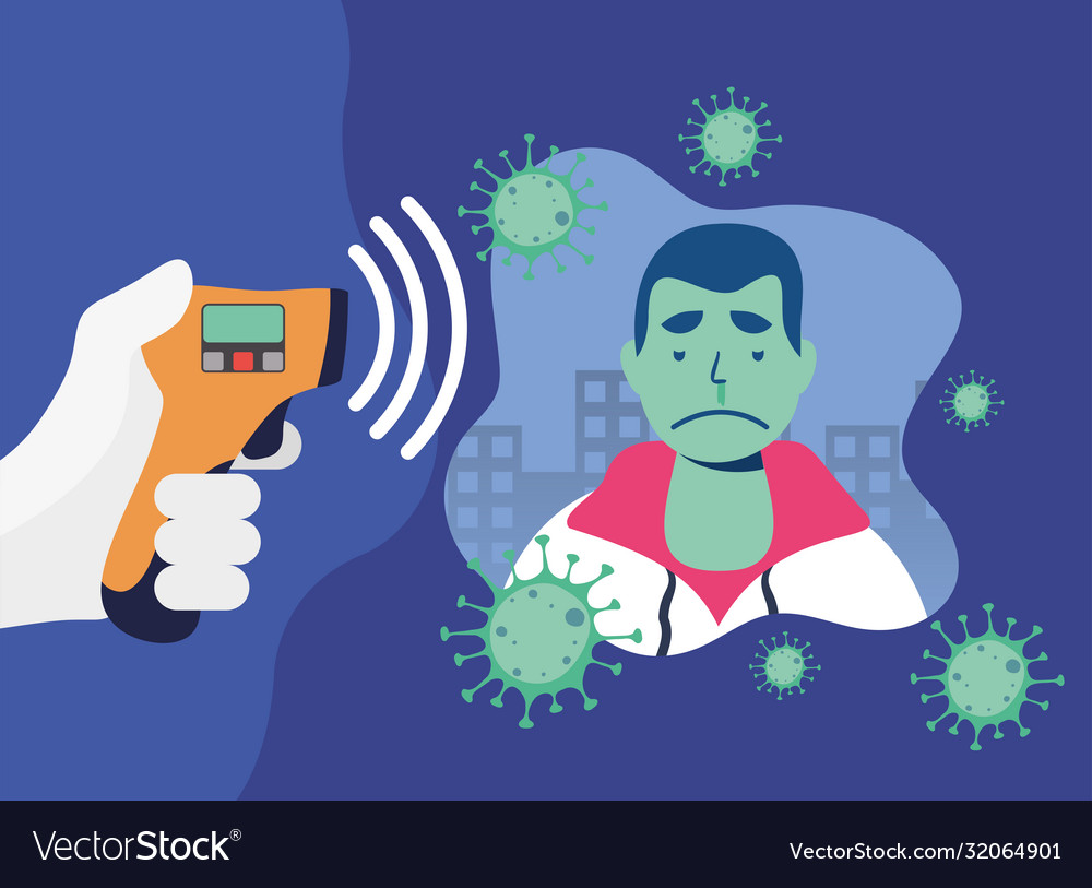 Hand Holding Thermometer Gun Checking Man Vector Image