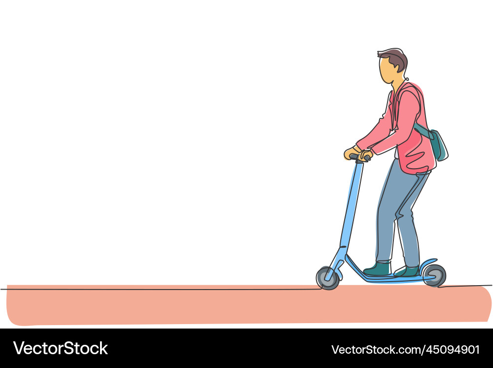 One single line drawing of young energetic man Vector Image
