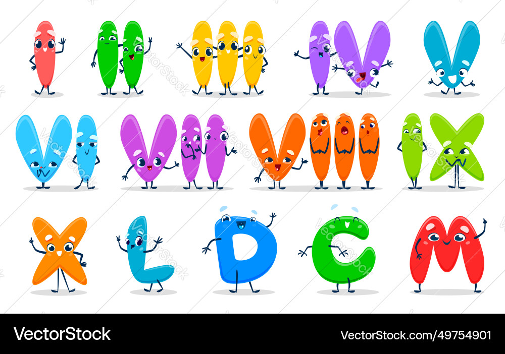 Roman numeral or number cartoon characters set Vector Image