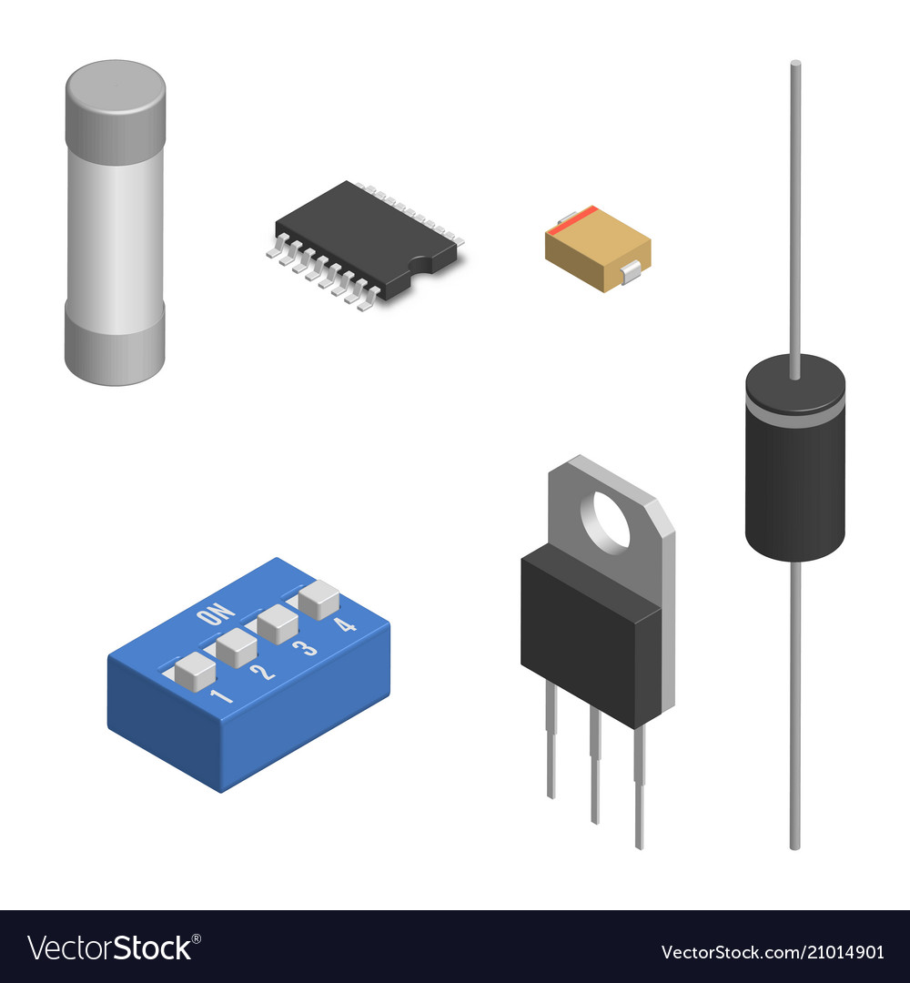Set different electronic components in 3d Vector Image