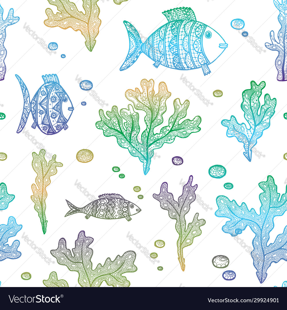 With hand drawn gradient algae Royalty Free Vector Image
