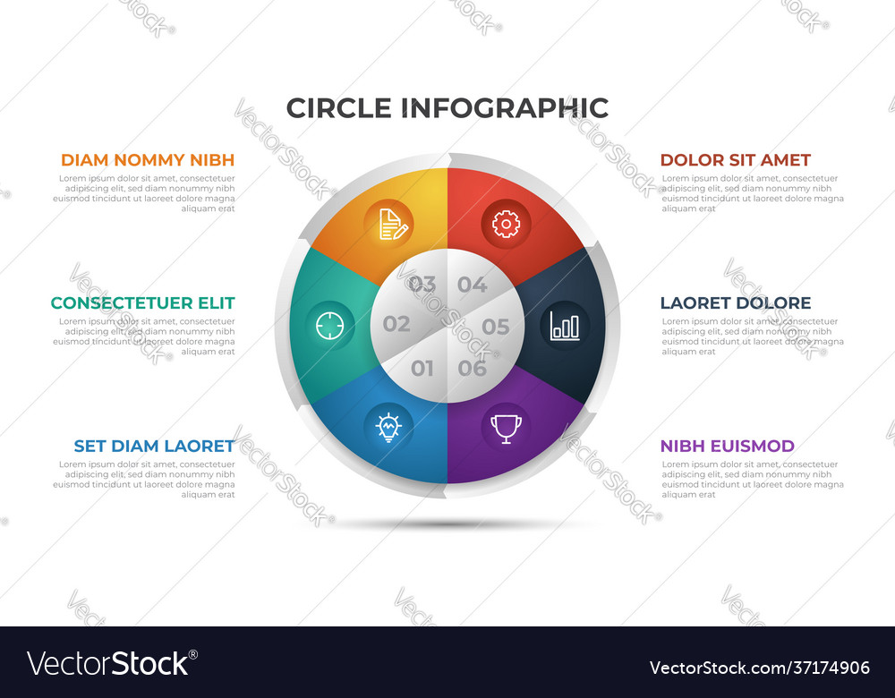 6 points infographic template with circle layout Vector Image