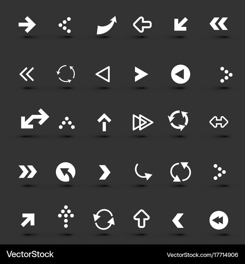 Arrow icons set white app arrows buttons on dark Vector Image