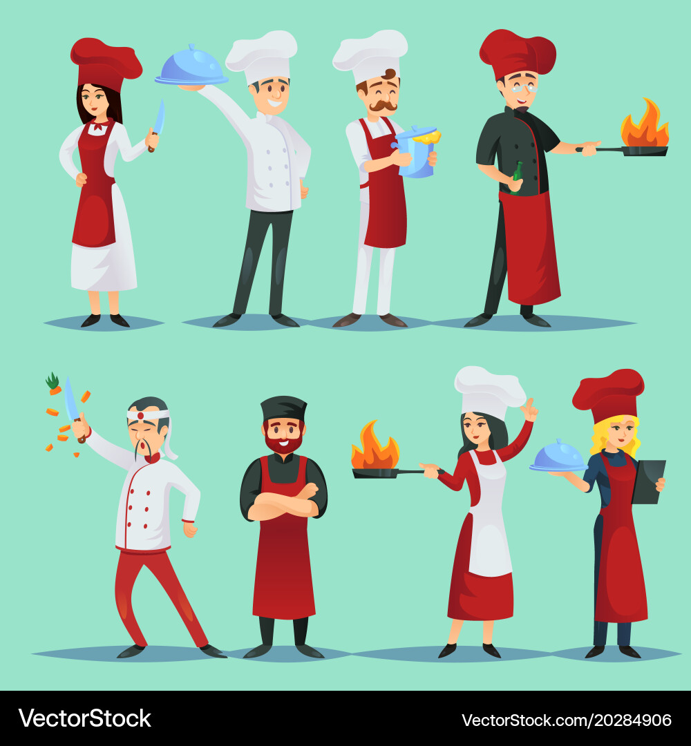 Chefs of different cuisines in icon set Royalty Free Vector