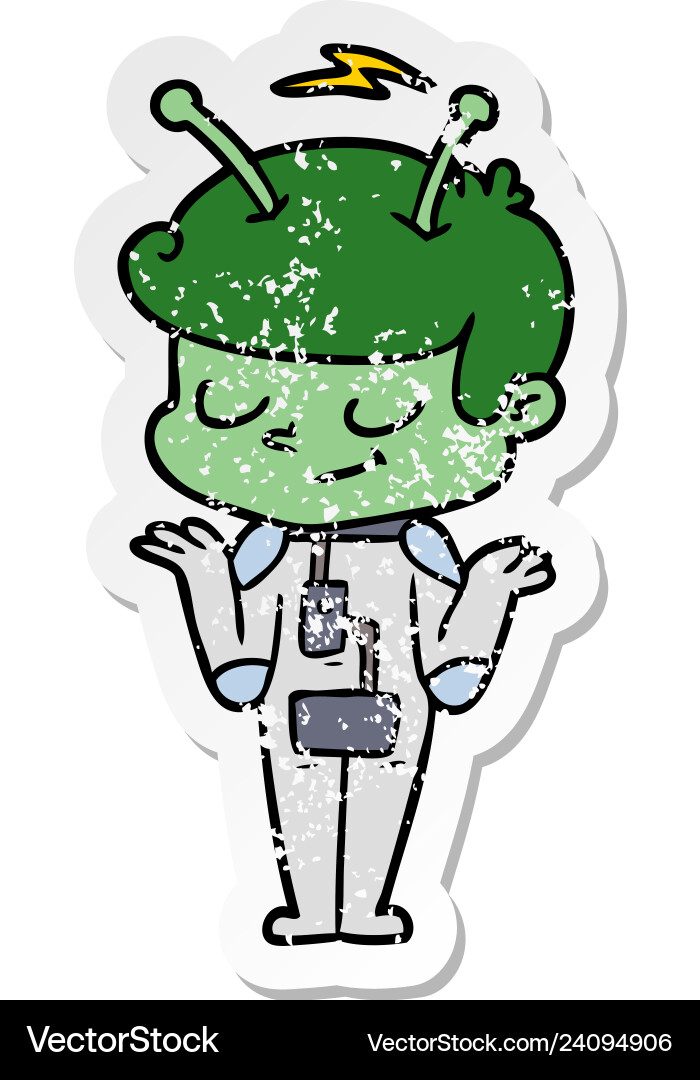 Distressed sticker of a friendly cartoon spaceman Vector Image
