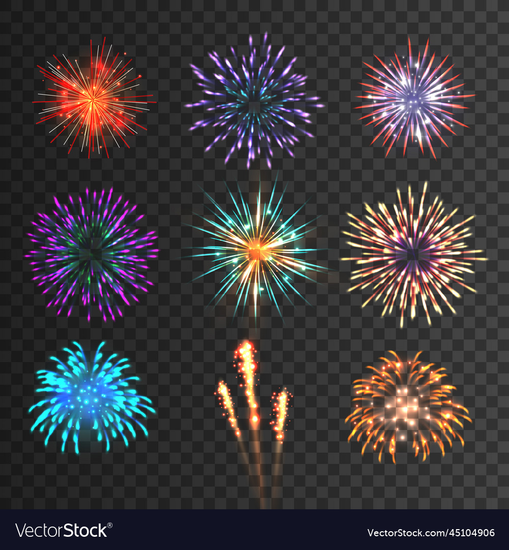 Firework set fire cracker sky festive Royalty Free Vector