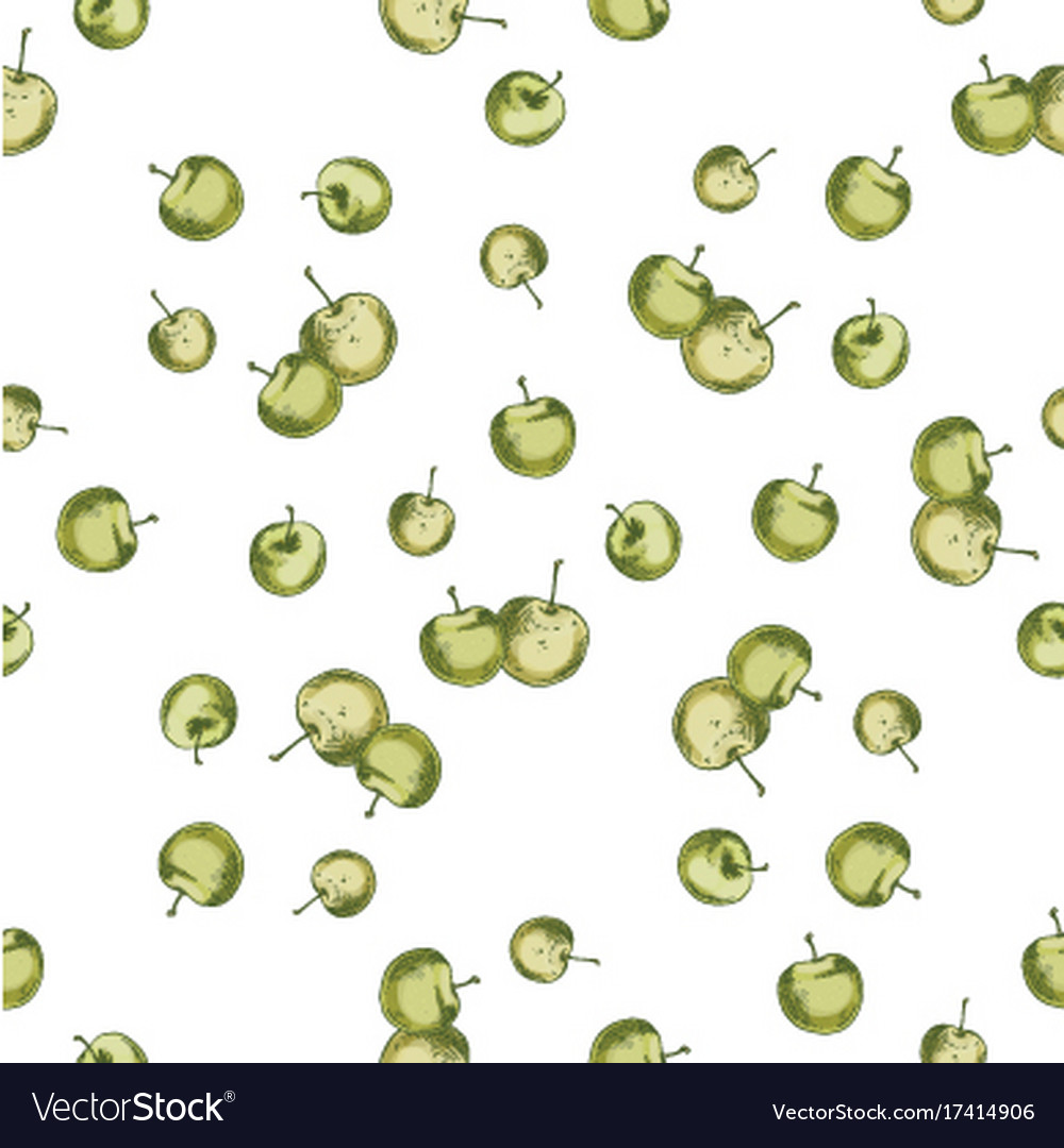 Hand drawn green apple pattern Royalty Free Vector Image