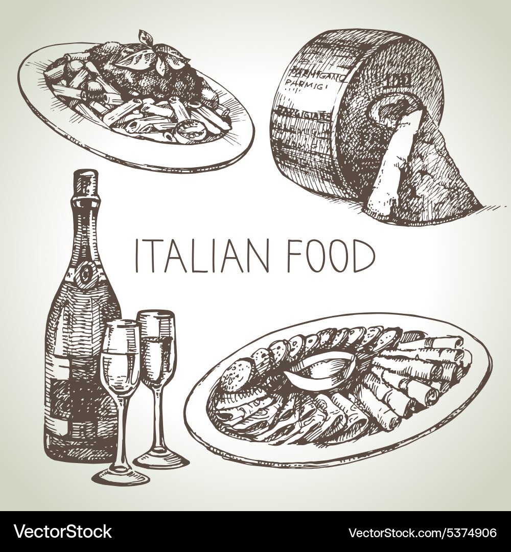 Hand drawn sketch italian food set Royalty Free Vector Image