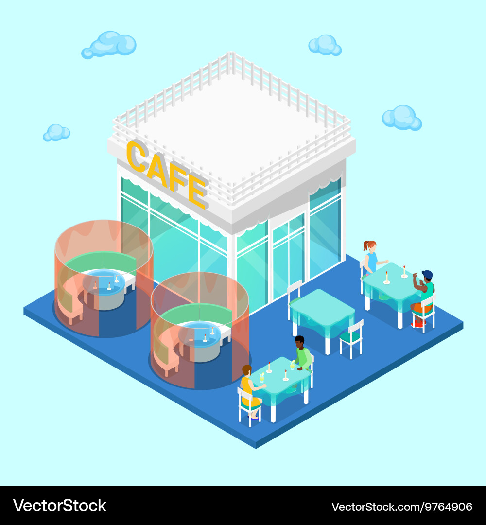 Isometric city cafe with tables and people Vector Image