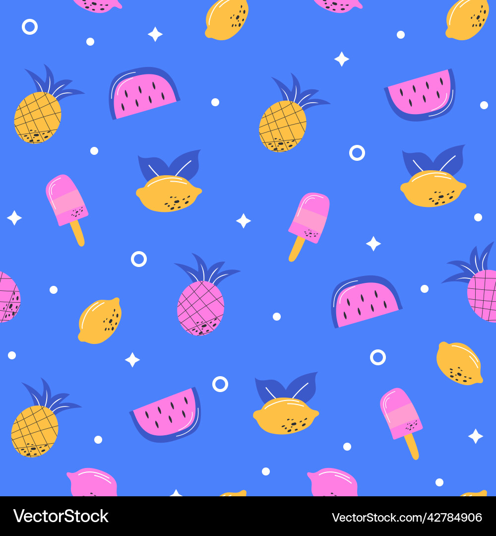 Multicoloured summer fruits seamless pattern Vector Image