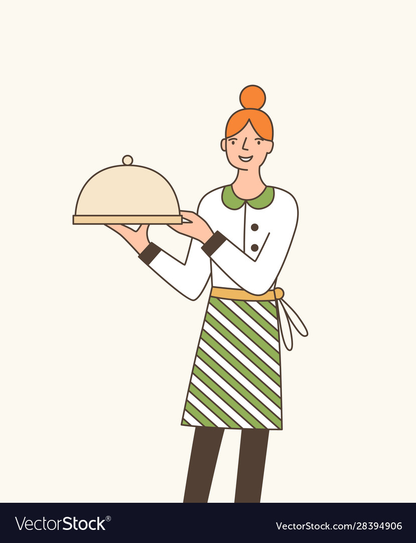 Waitress serving dish flat Royalty Free Vector Image