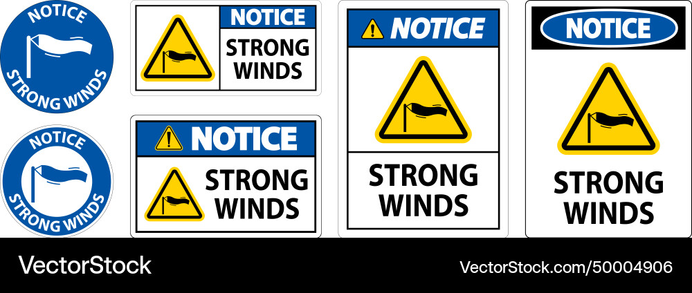 Water safety sign notice - strong winds Royalty Free Vector