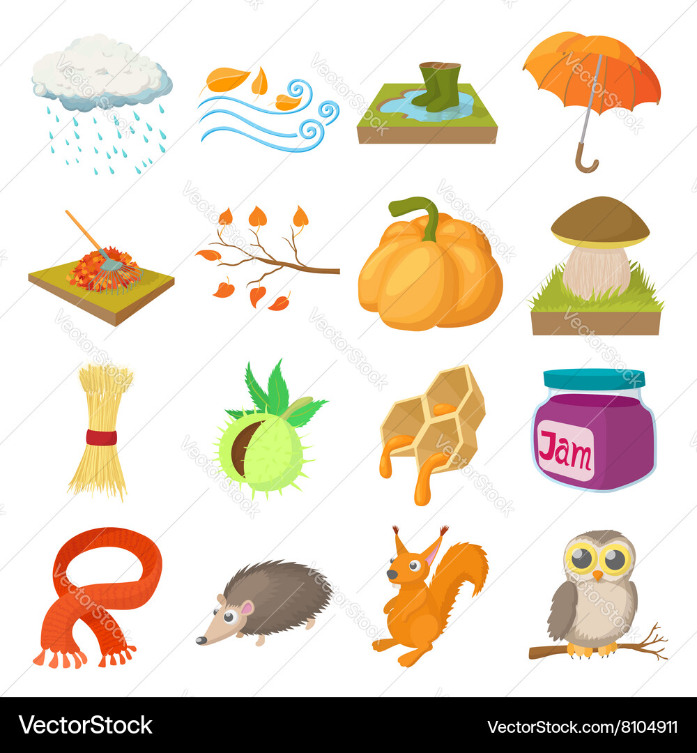 Autumn icons set cartoon style Royalty Free Vector Image