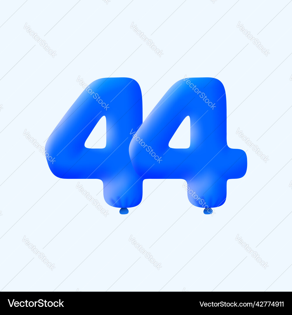 Blue 3d number 44 balloon realistic 3d helium Vector Image