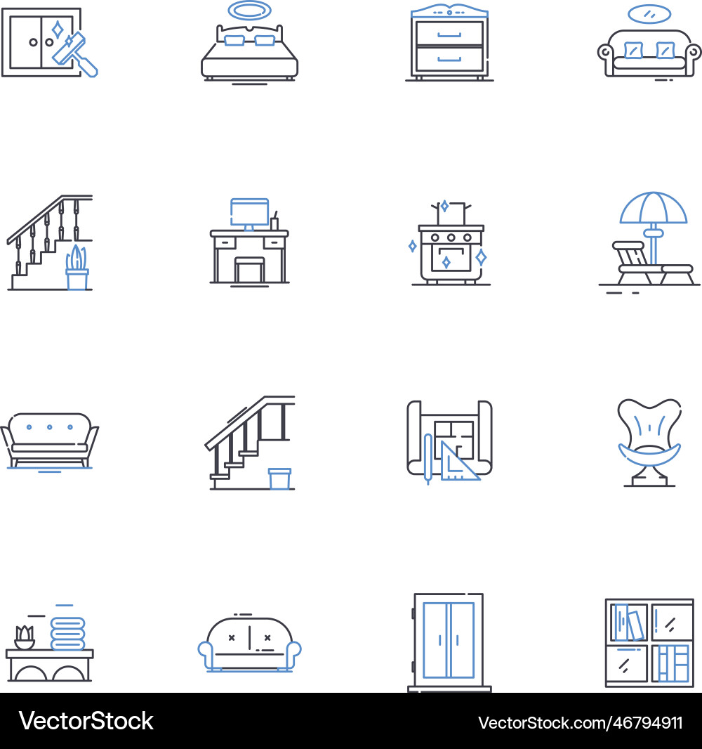 Bookcase line icons collection storage shelves Vector Image