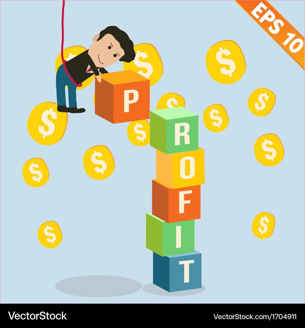 Cartoon businessman stacking profit box Royalty Free Vector