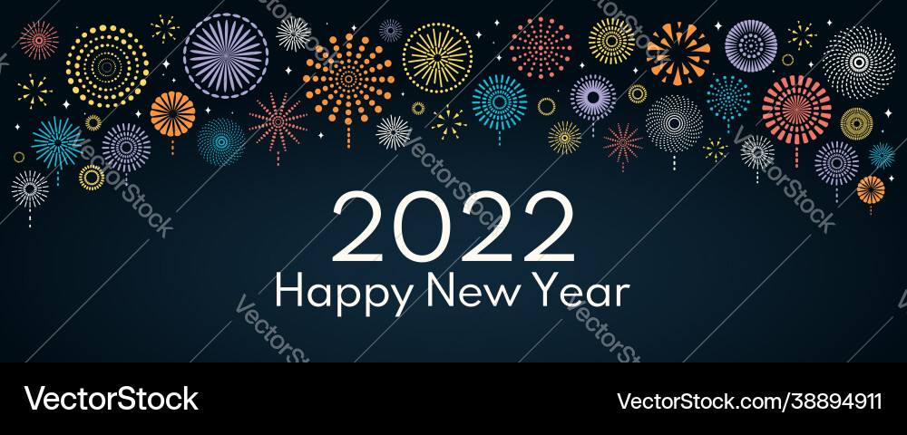 Colorful fireworks text 2022 happy new year Vector Image