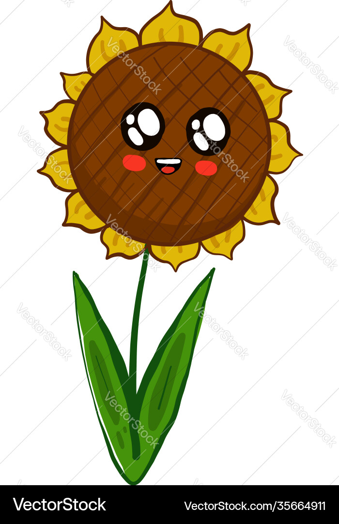 Cute sunflower with a face on white background Vector Image