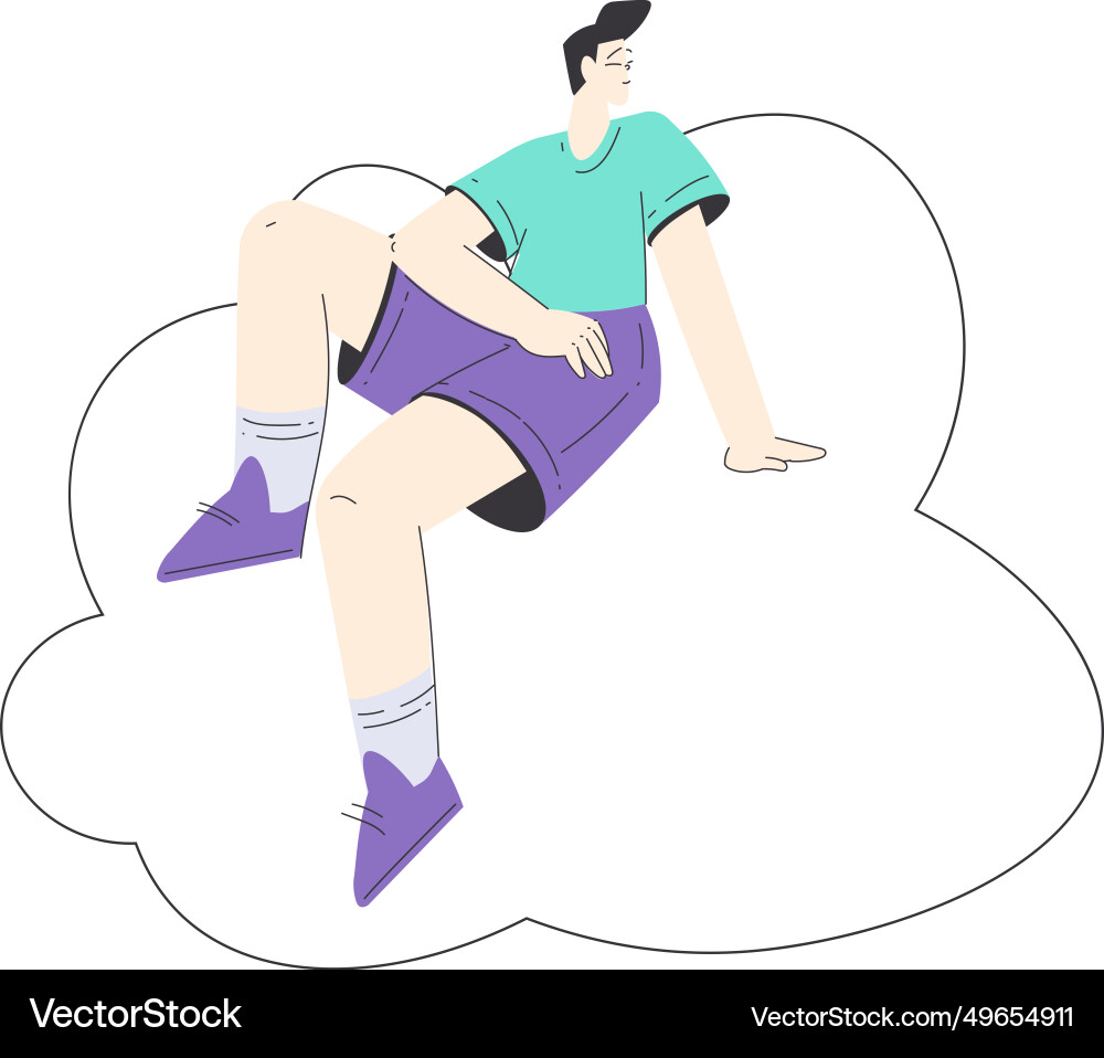 Dreaming man character sitting on cloud having Vector Image