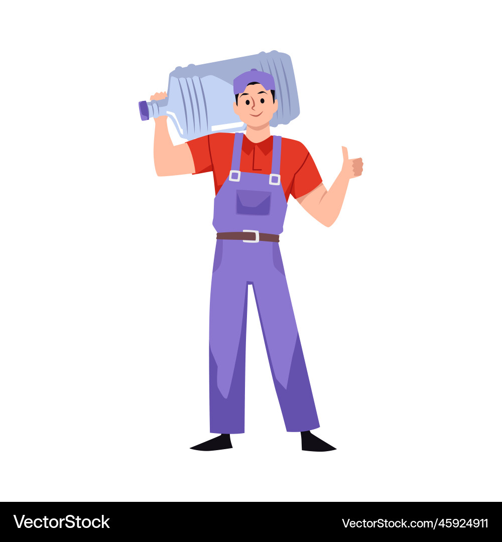 Happy water delivery courier holding gallon Vector Image