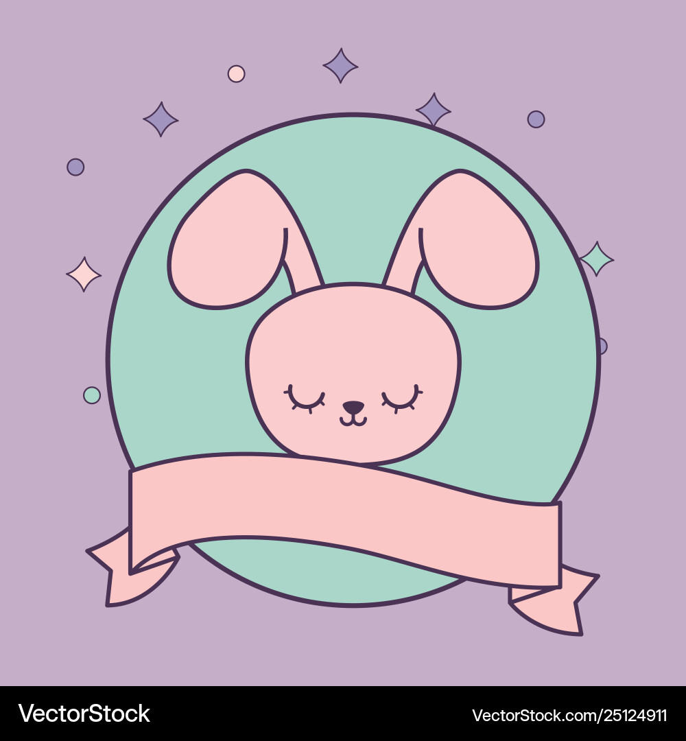 Head cute rabbit animal with ribbon Royalty Free Vector