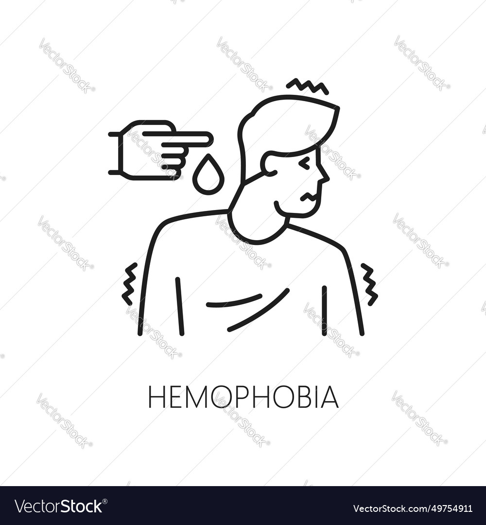Human hemophobia phobia mental health line icon Vector Image Human hemophobia phobia mental health line icon Vector Image