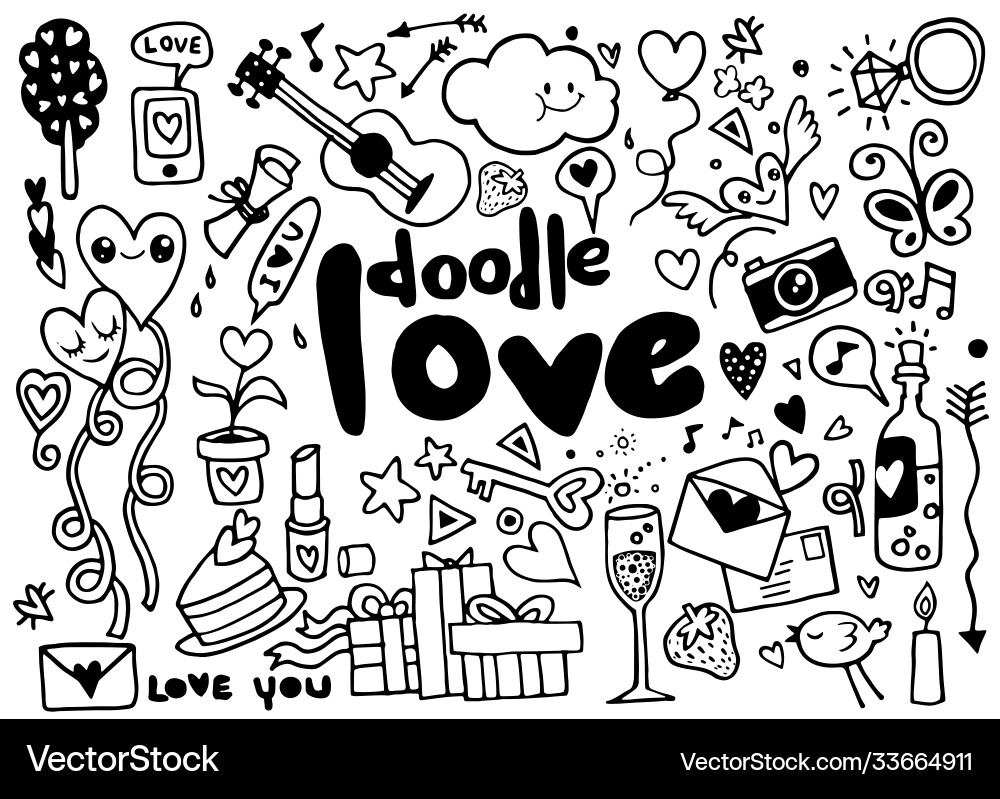 Love hand lettering and doodles elements sketch Vector Image