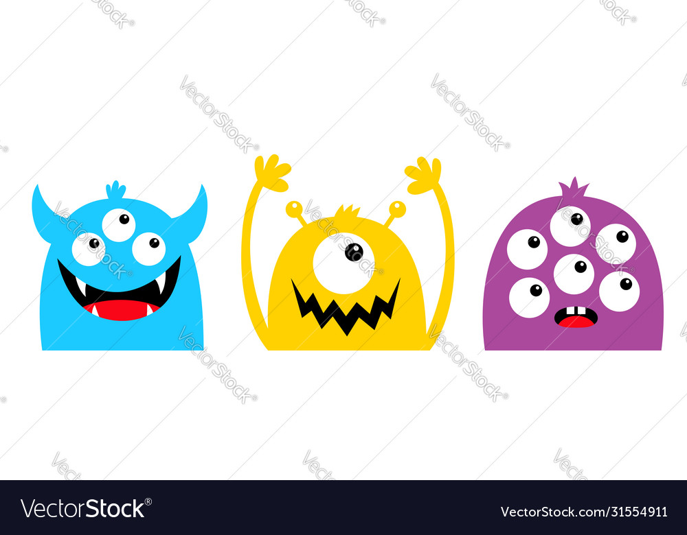 Monster head face colorful silhouette set line Vector Image