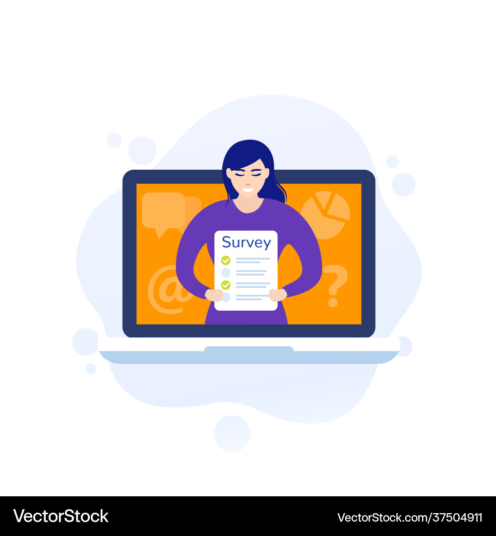 Online survey with a woman Royalty Free Vector Image