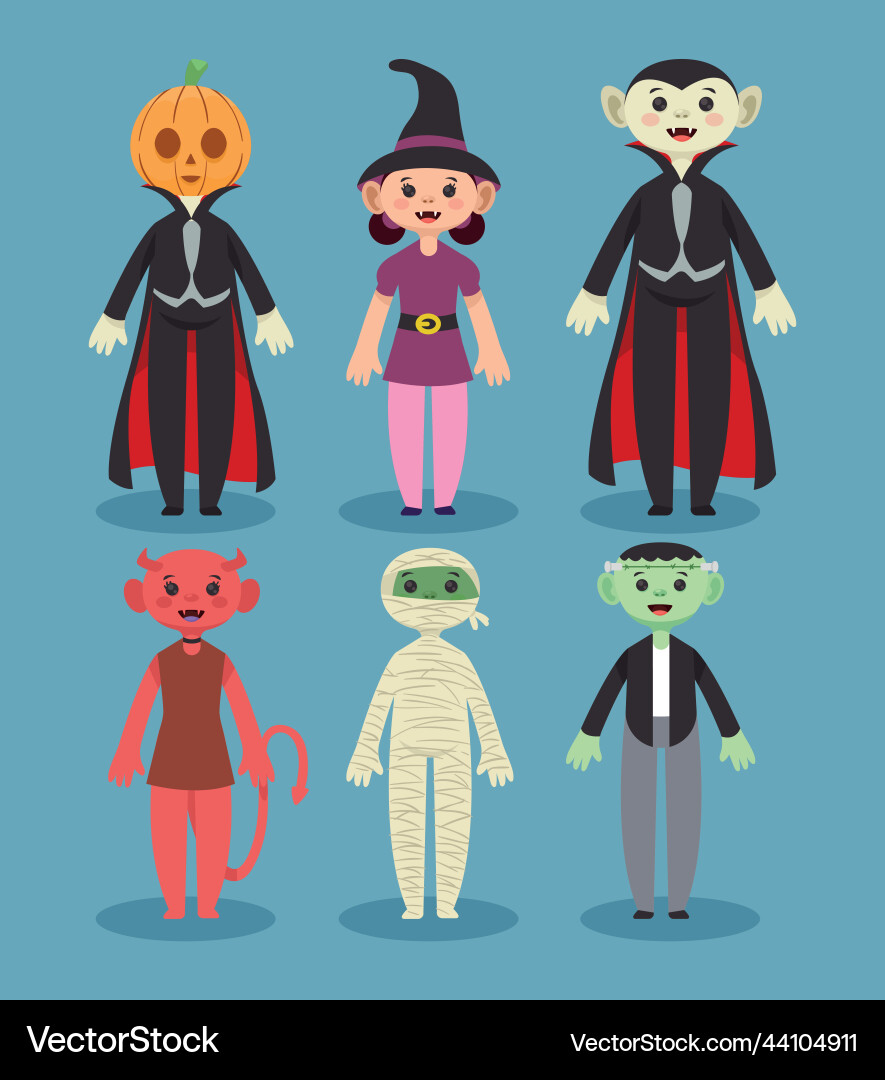 People with halloween costumes Royalty Free Vector Image