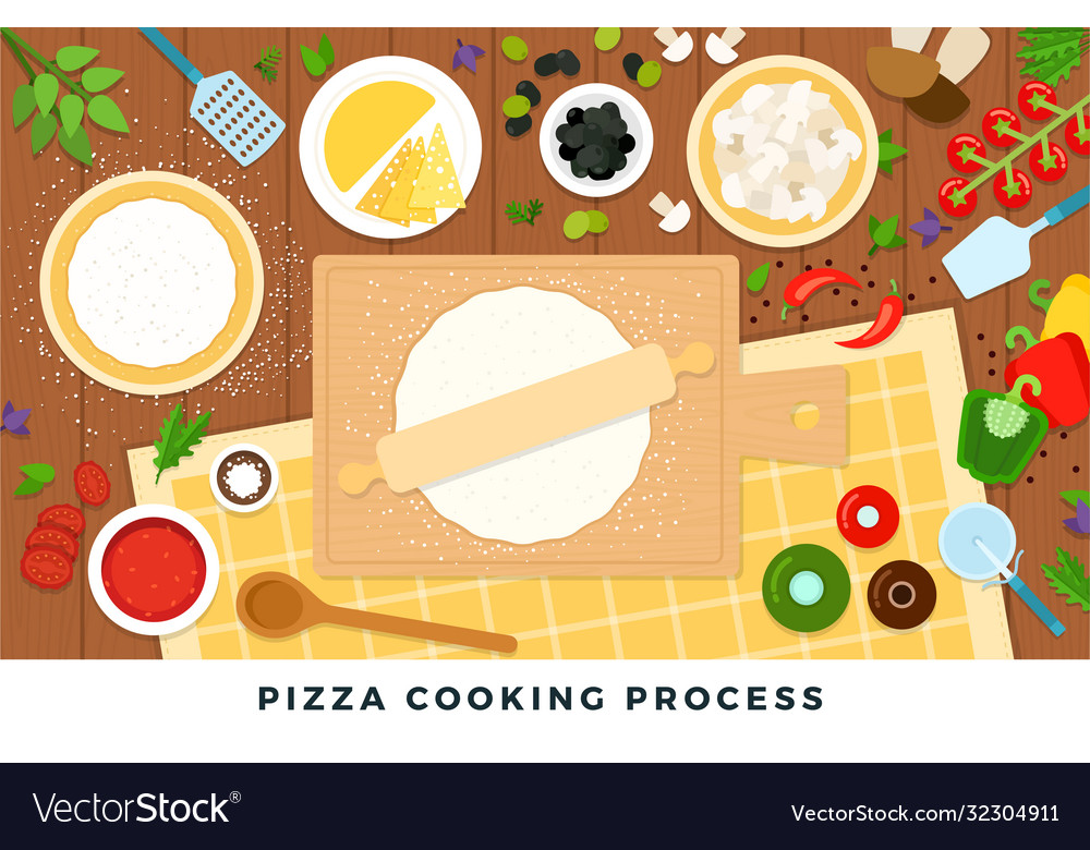 Pizza cooking process flat Royalty Free Vector Image