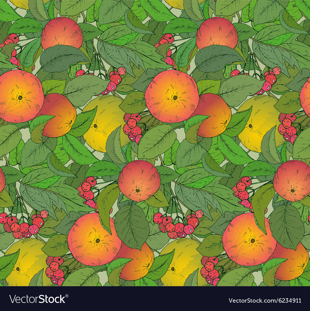 Seamless Pattern With Hand Drawn Apple Branches Vector Image