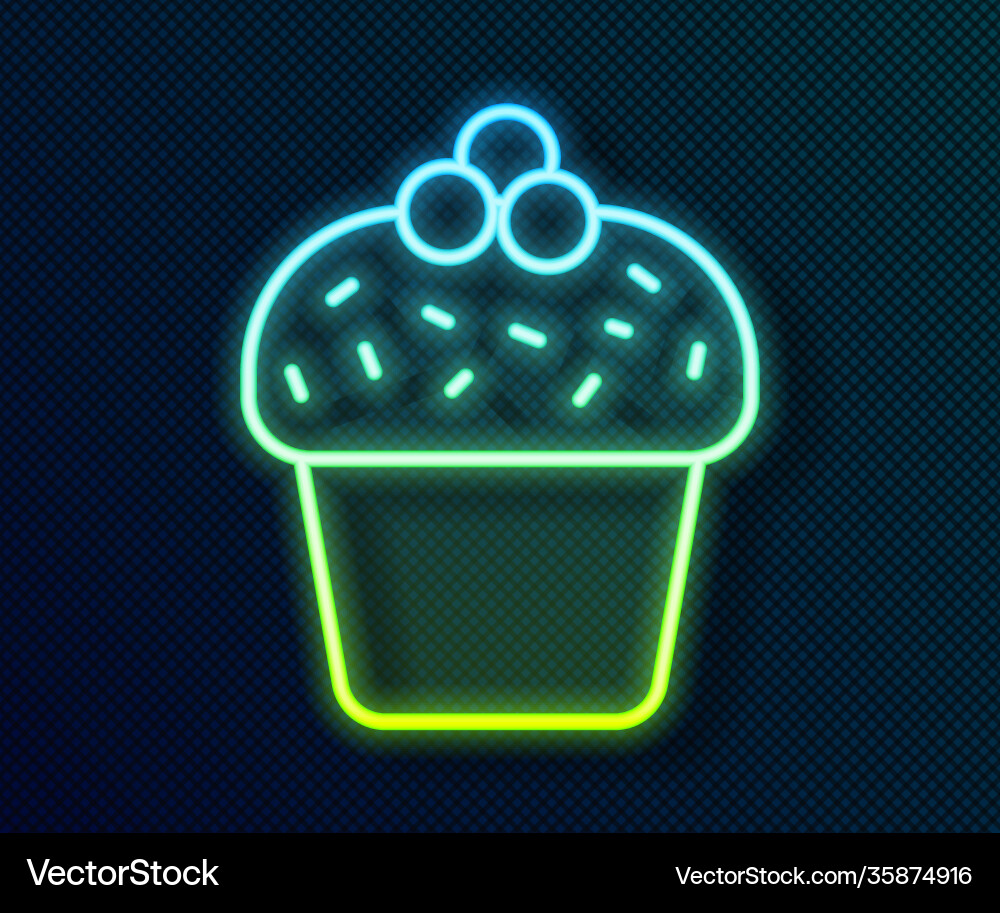 Glowing neon line cake icon isolated on black Vector Image