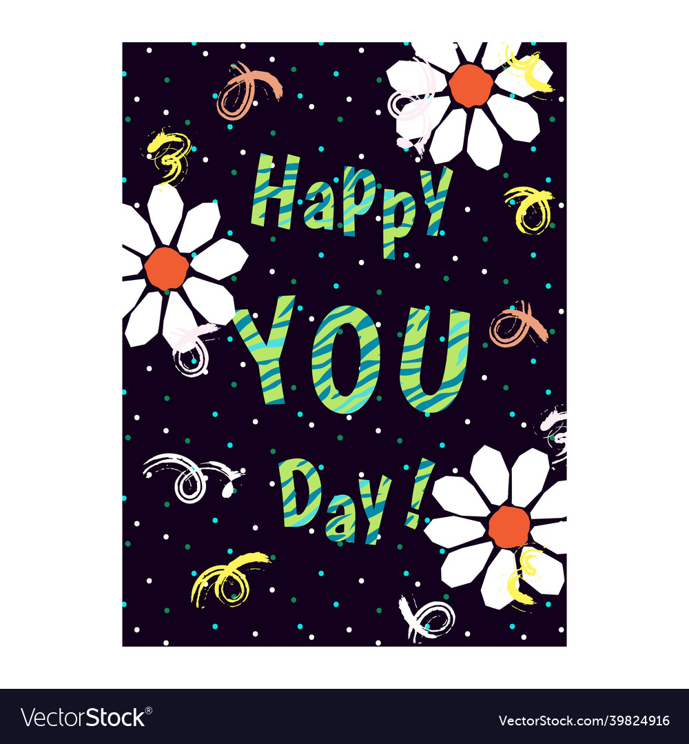 Happy birthday card with bright bold flowers Vector Image