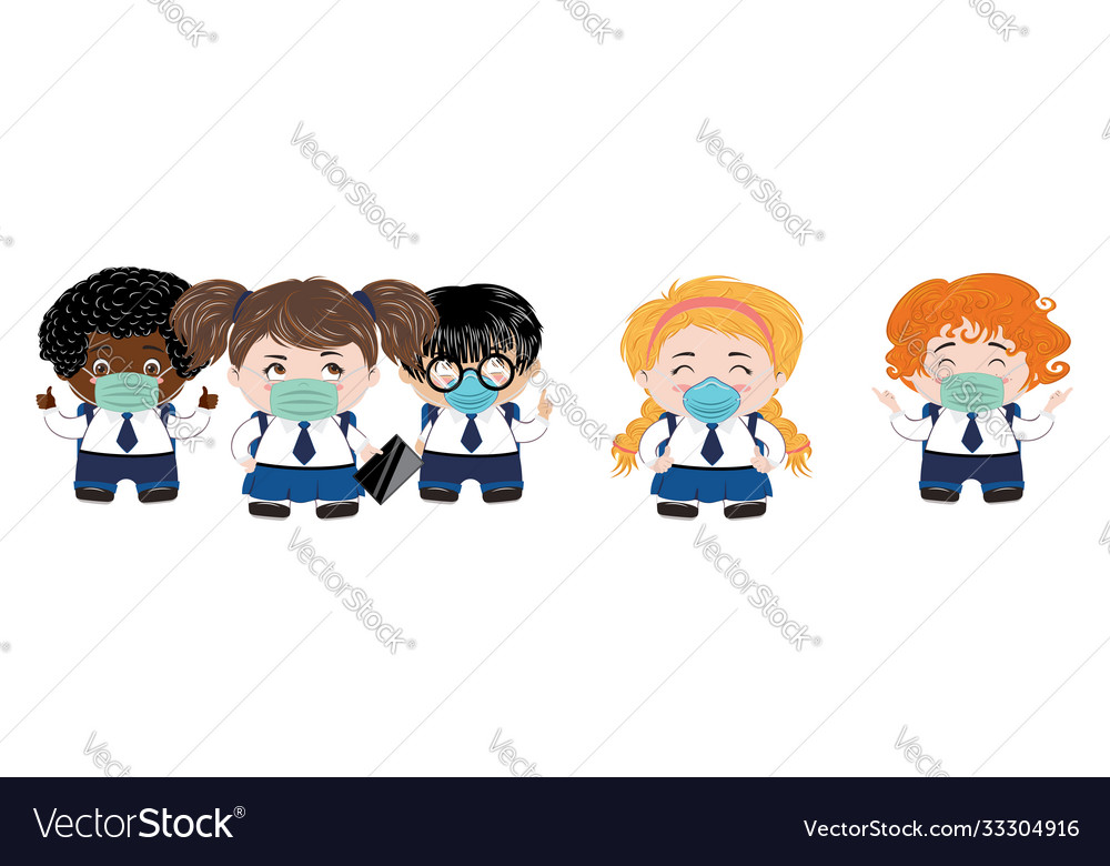 Kids in face mask Royalty Free Vector Image - VectorStock