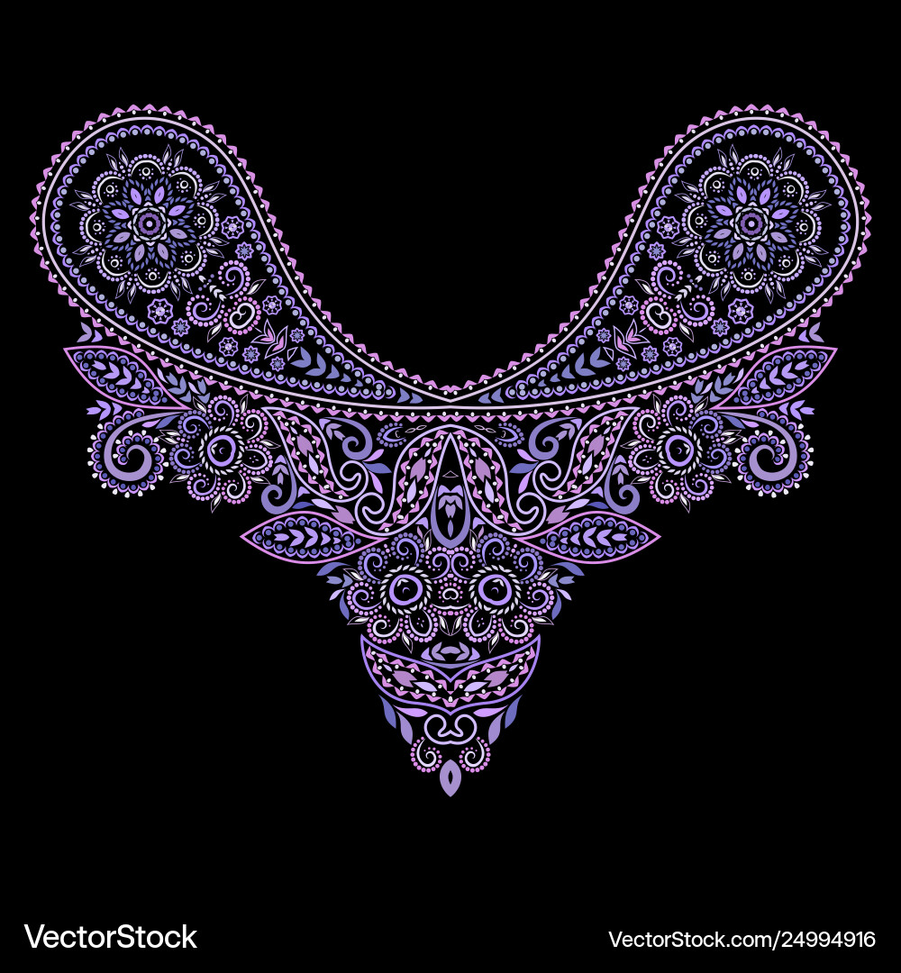 Neckline - ornamental floral colored design Vector Image