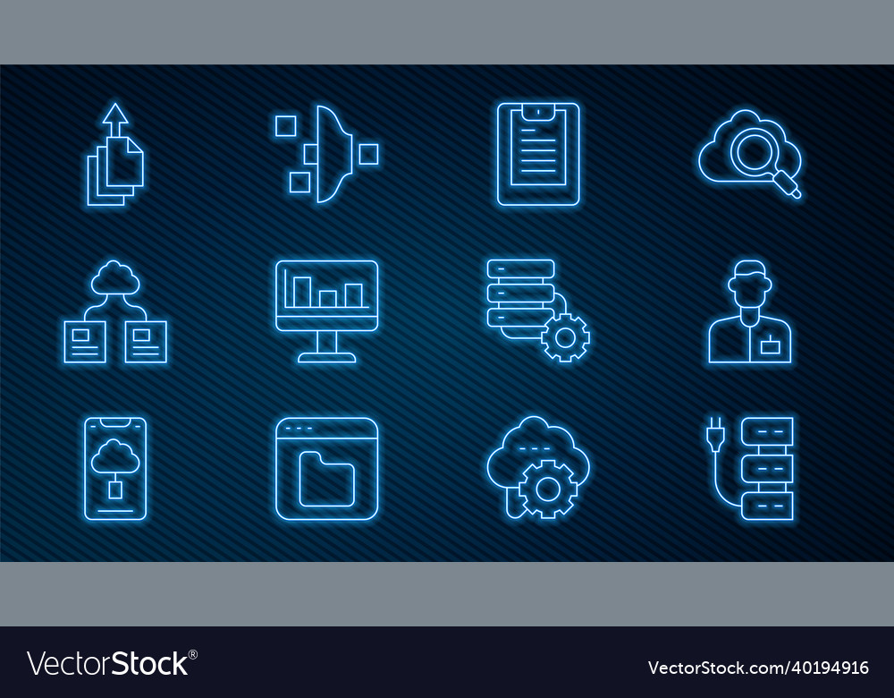 Set line server analyst engineer data report Vector Image