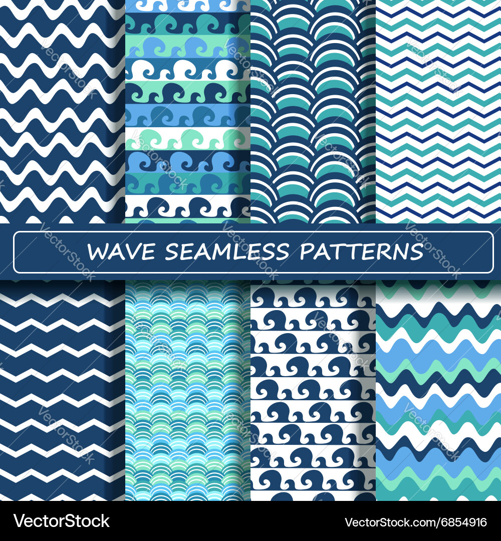 Set of blue and white sea wave seamless patterns Vector Image
