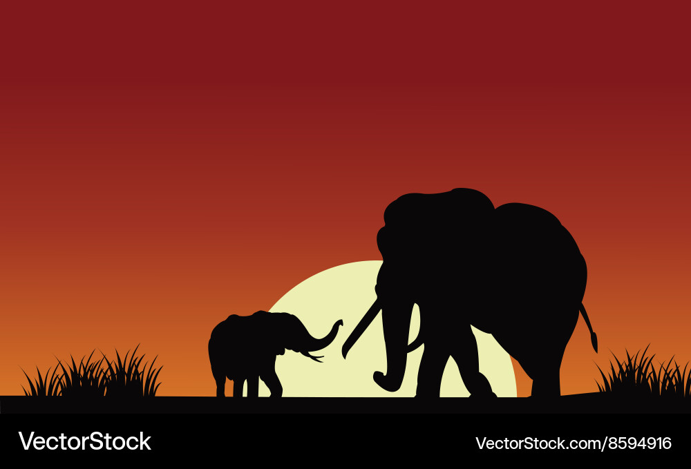 Silhouette of elephant with sun Royalty Free Vector Image