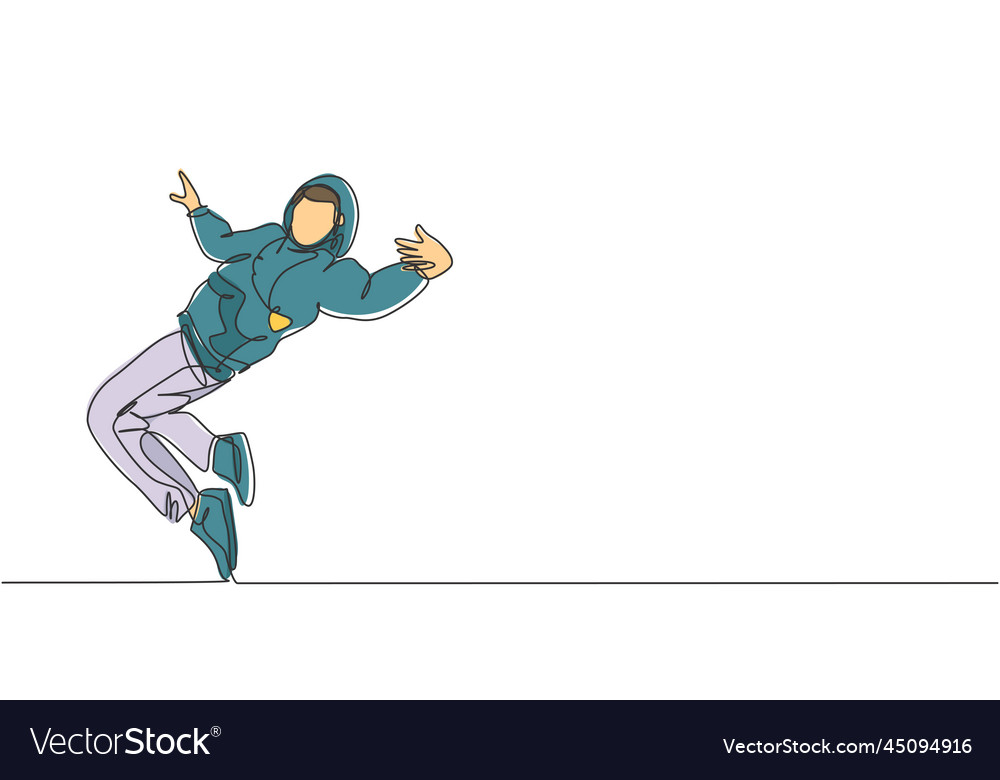 Single continuous line drawing of young energetic Vector Image