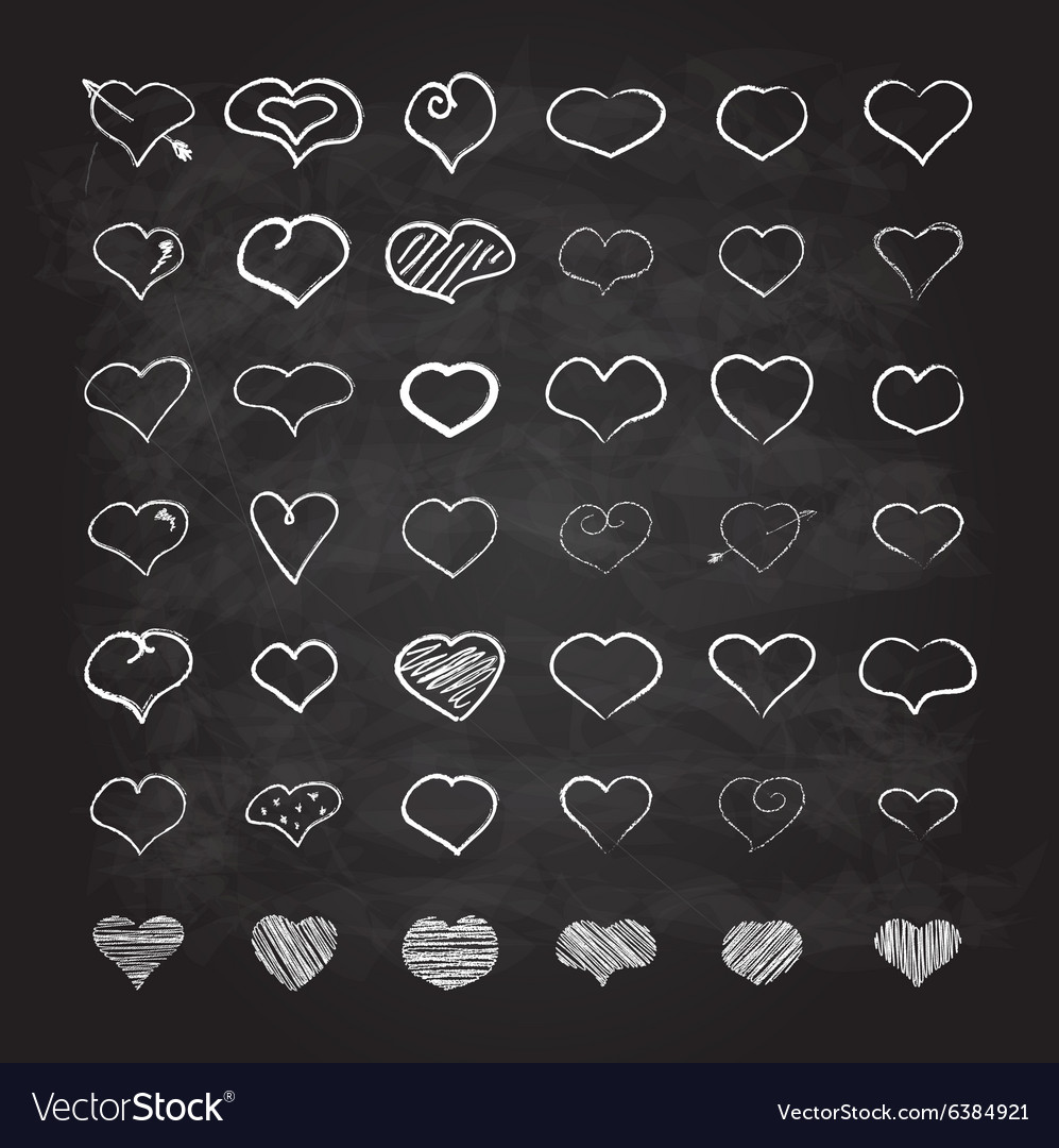 Big set chalk hearts Royalty Free Vector Image