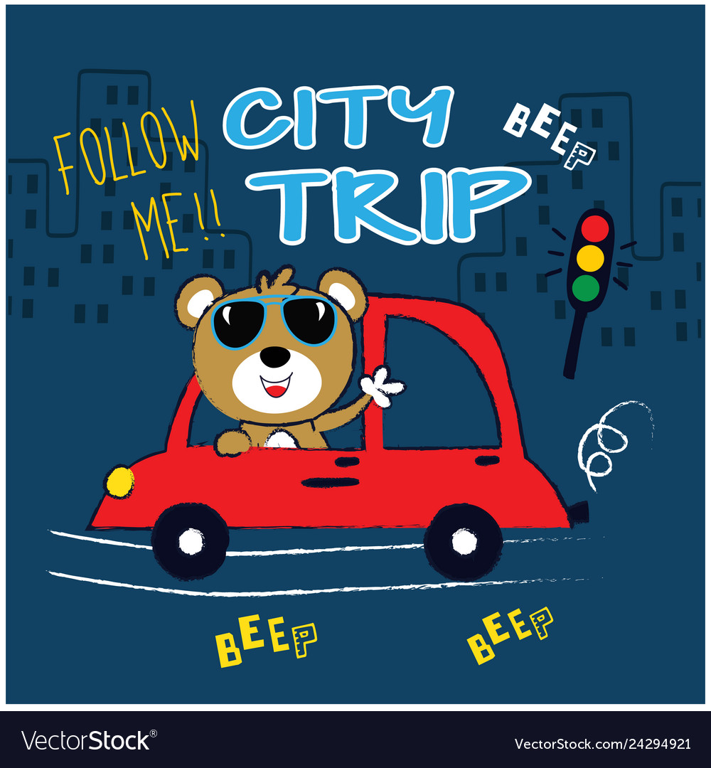 Funny bear driver cartoon Royalty Free Vector Image