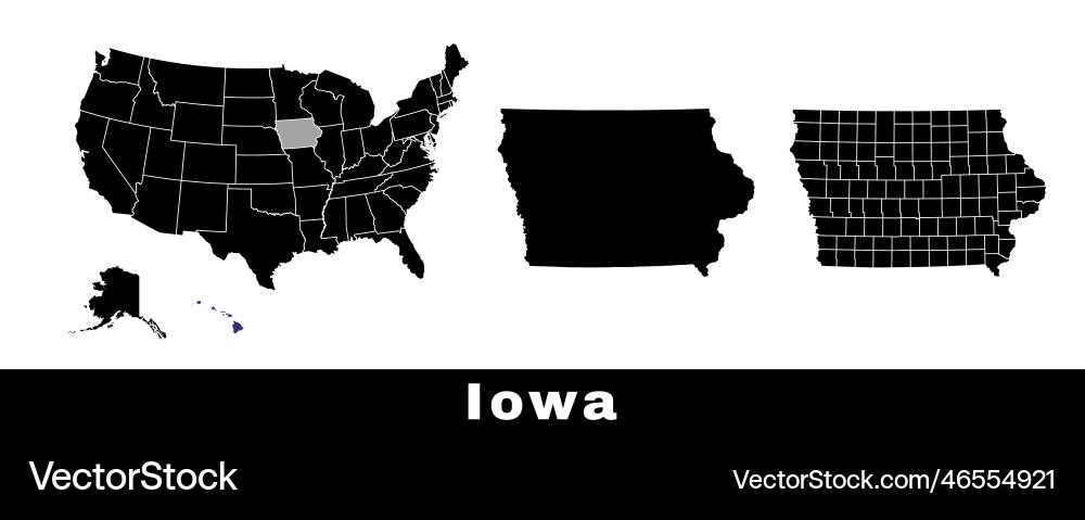 Map of iowa state usa set maps Royalty Free Vector Image