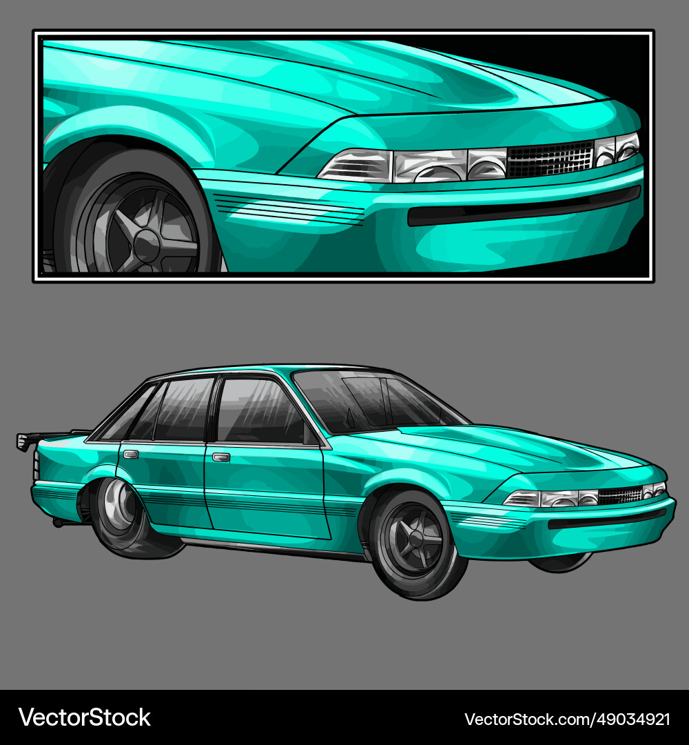 Turquoise green drag racing car with black strip Vector Image